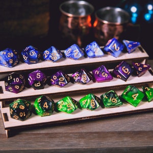 Dice Display Rack | 7 Polyhedral Dice Sets | Wooden | Laser Cut | PVA ...
