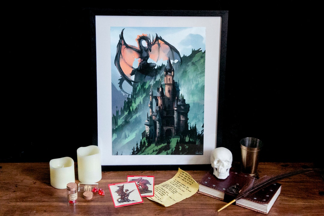 Art Print | A3 | Dungeons and Dragons | Dragon & Castle | Landscape ...