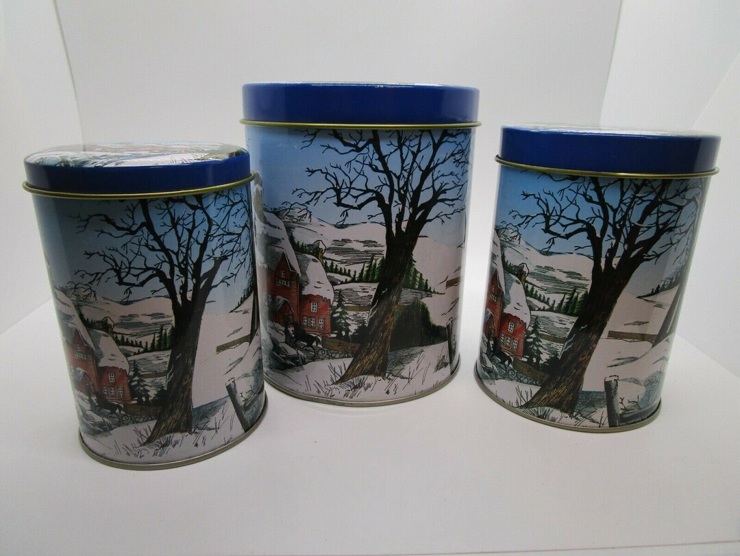 Hartin International Winter Nesting Tins, Set of 3, Winter Scene Log ...
