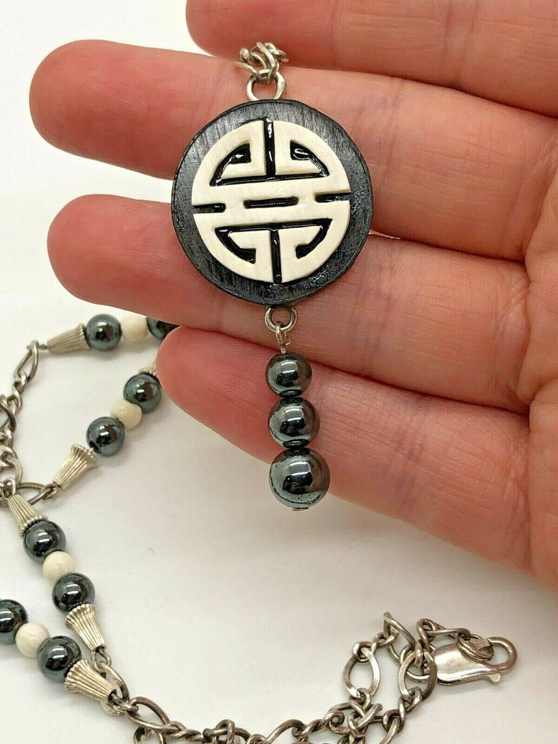 Sterling Silver Chinese Symbol shou Pendant | Etsy