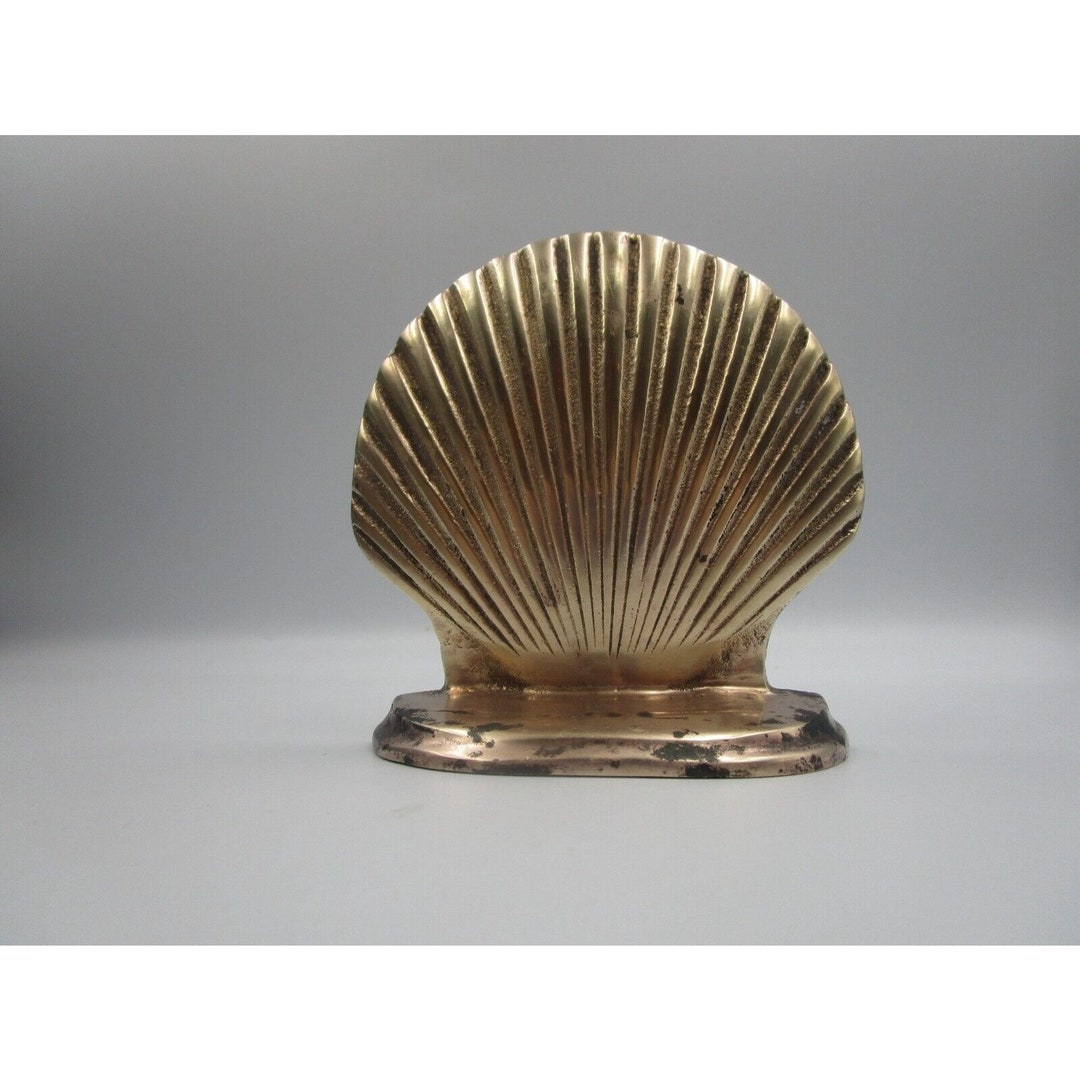 Vintage Solid Brass Sea Shell Book Ends, 4.5 Inches, Great Brass Decor, Heavy Nautical Beachy ...