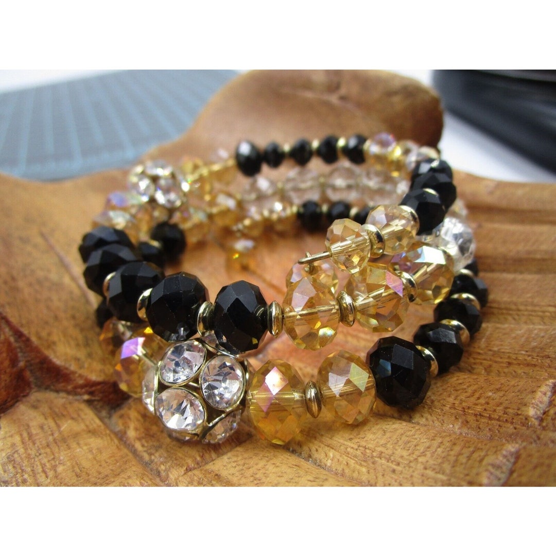 Black, Yellow & Clear Glass Hippie Boho Wrap Around Metal Wire ...