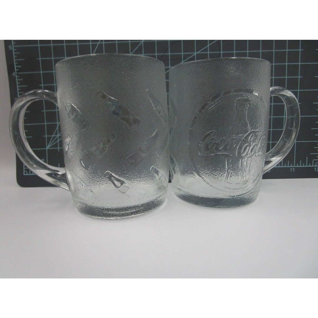 Set of 2 Coca Cola Frosted Glass Mugs Cups, Coca Cola Medium Size ...