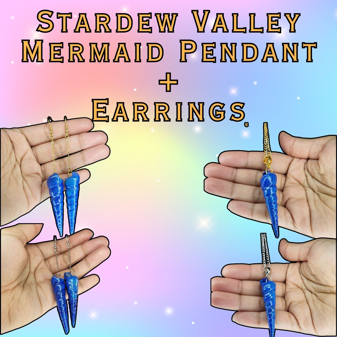 Mermaid Pendant Seashell Mermaid Core Dangle Earrings Gold Wire Wrapped ...