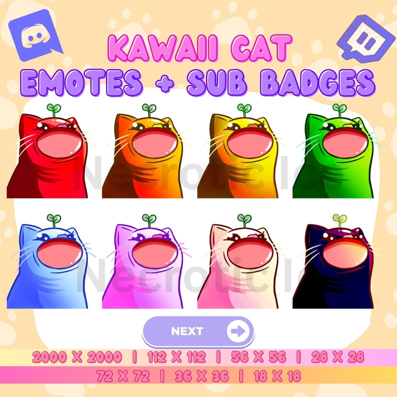 Kawaii Cat Twitch Emote and Sub Badge Streamer Set Rainbow Funny Cat ...
