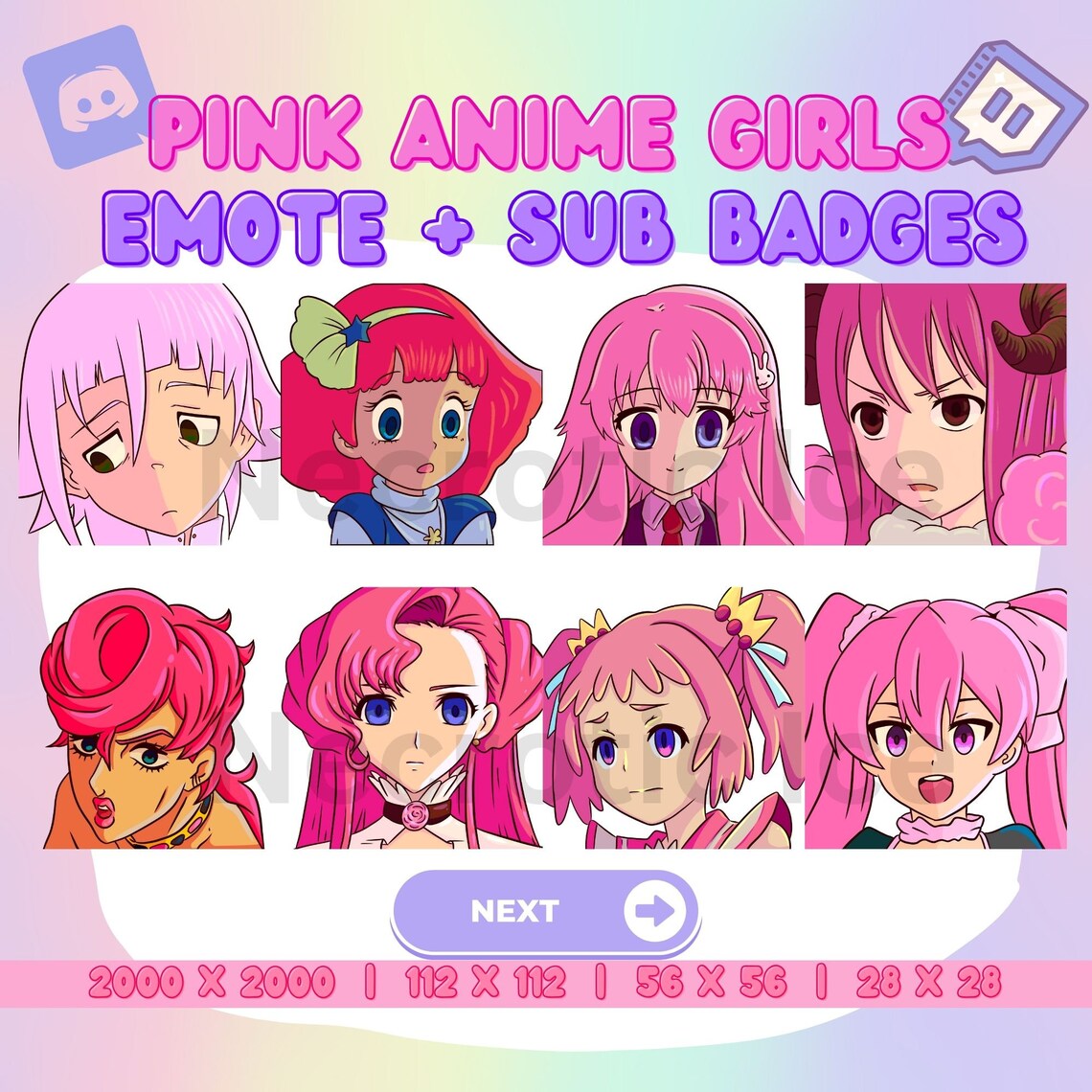 Pink Anime Girl Emote for Twitch Discord Youtube Streamer MEGA - Etsy