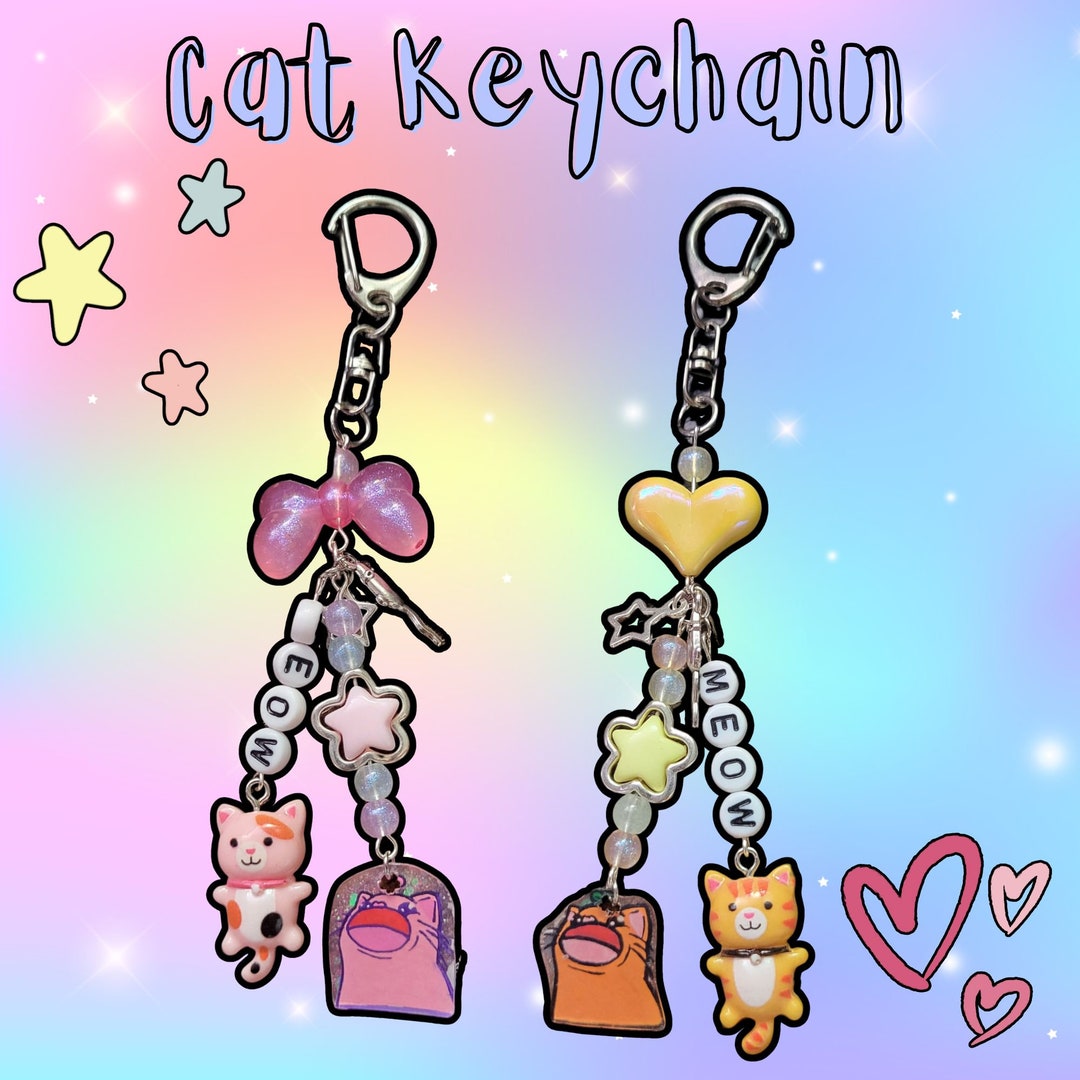 Meme Cat Keychain Shrinky Dink Cat Charm Kawaii Keychain Hand Made ...
