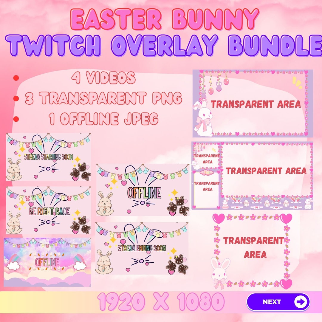 Easter Bunny Twitch Overlay Bundle: Kawaii Pink Egirl Stream (digital ...