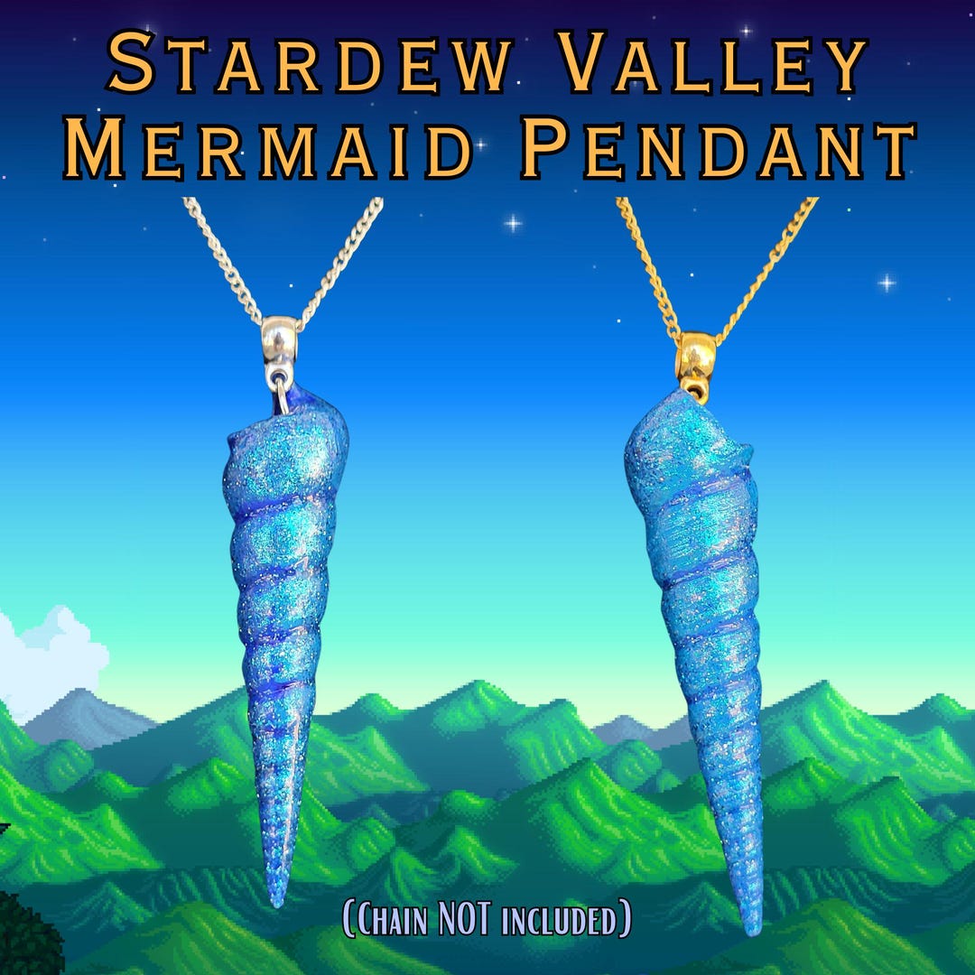 Mermaid Pendant Seashell Mermaid Core Gold and Silver Hand Painted Blue ...