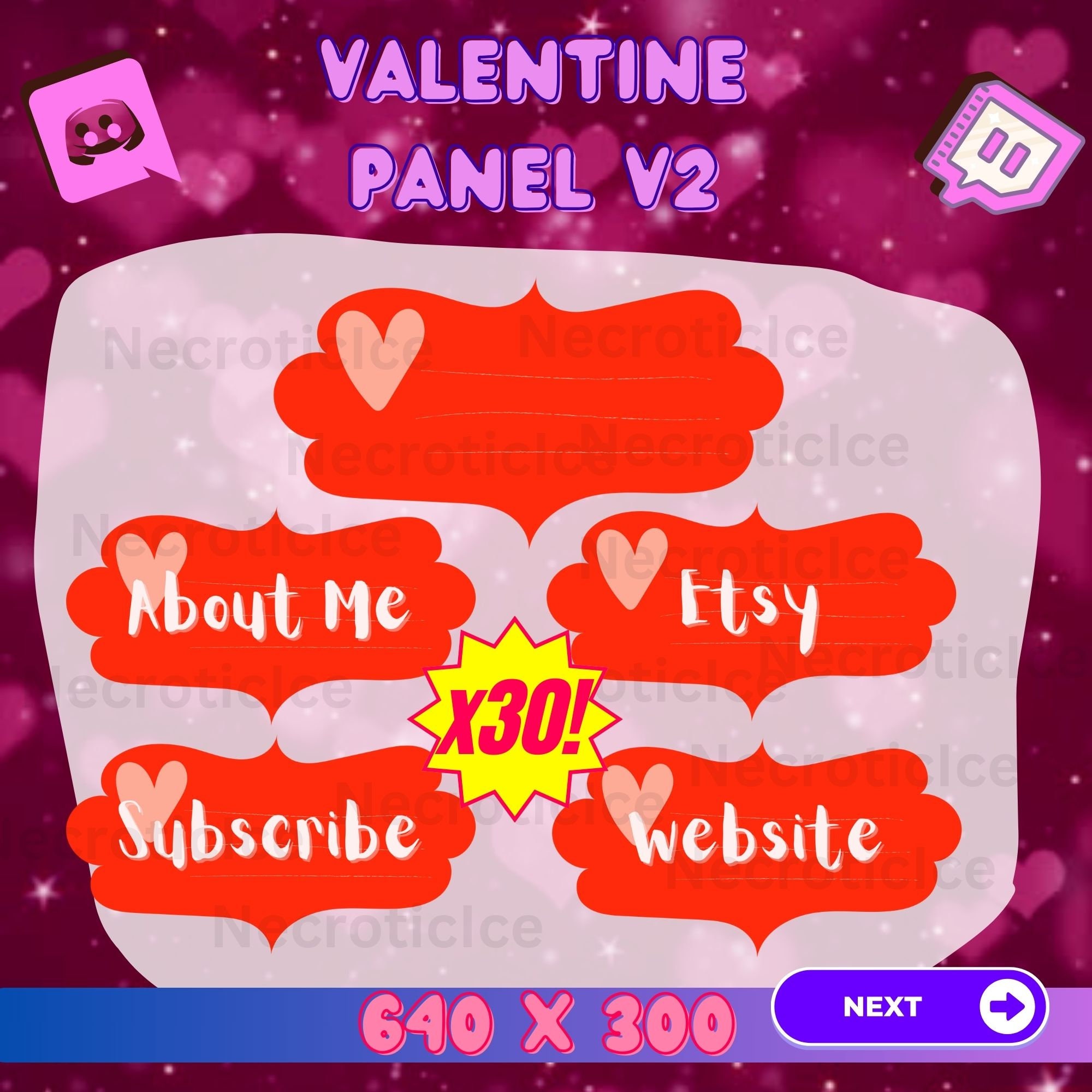 Red Valentine Day Twitch Panel Kawaii Red Heart Streamer Asset ...