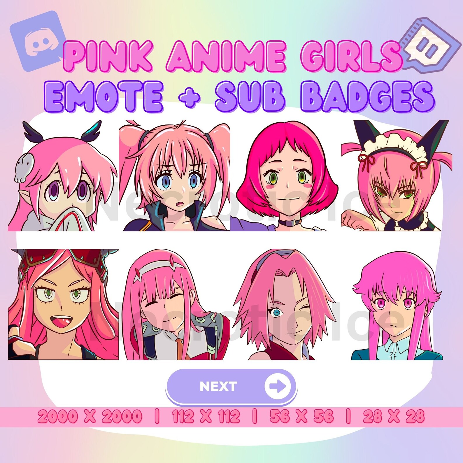 Pink Anime Girl Emote for Twitch Discord Youtube Streamer MEGA - Etsy