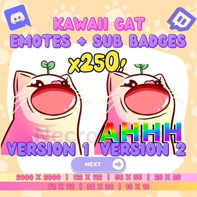 Kawaii Cat Twitch Emote and Sub Badge Streamer Set Rainbow Funny Cat ...