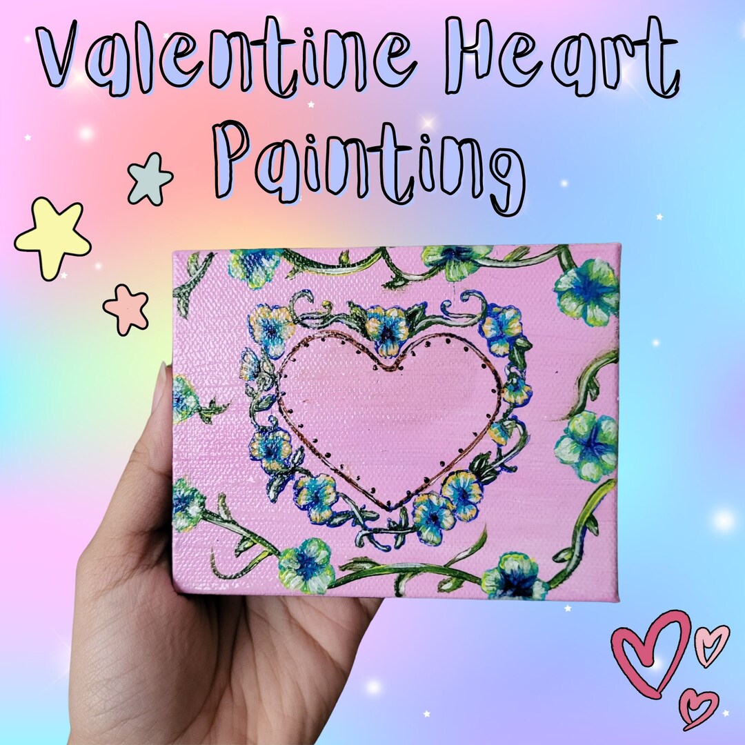 Blue Flower Heart and Vine Valentines Day Hand Made Painting Acrylic ...