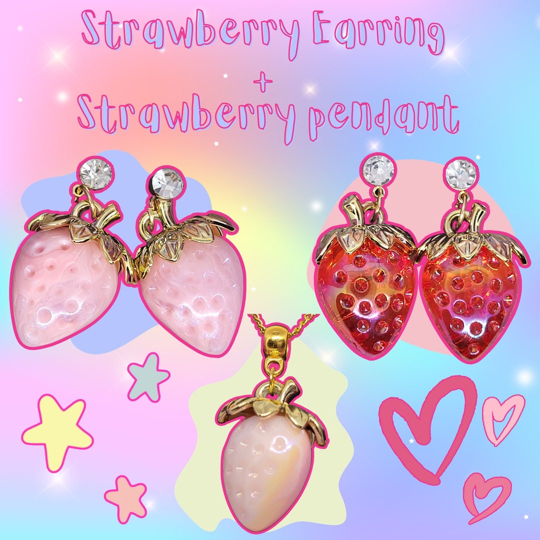 Kawaii Handmade Strawberry Earring Fruit Pendant Strawberry Pendant ...