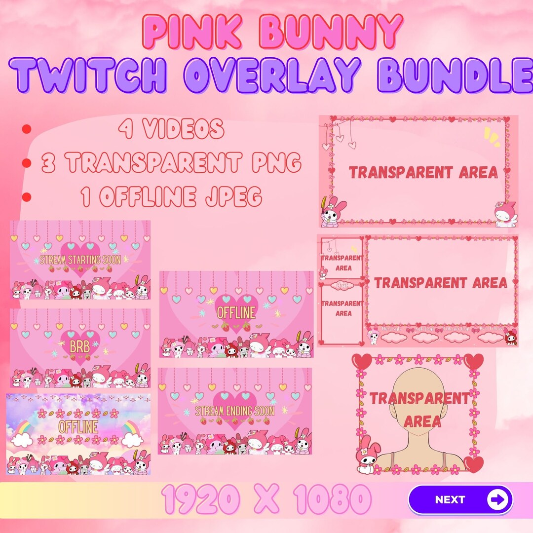 Kawaii Bunny Twitch Overlay Bundle Popular Twitch Overlay for Egirl ...