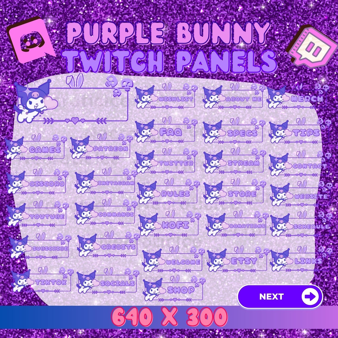 Kawaii Purple Bunny Twitch Panel Romi Bunny Twitch Panel Custom Twitch ...