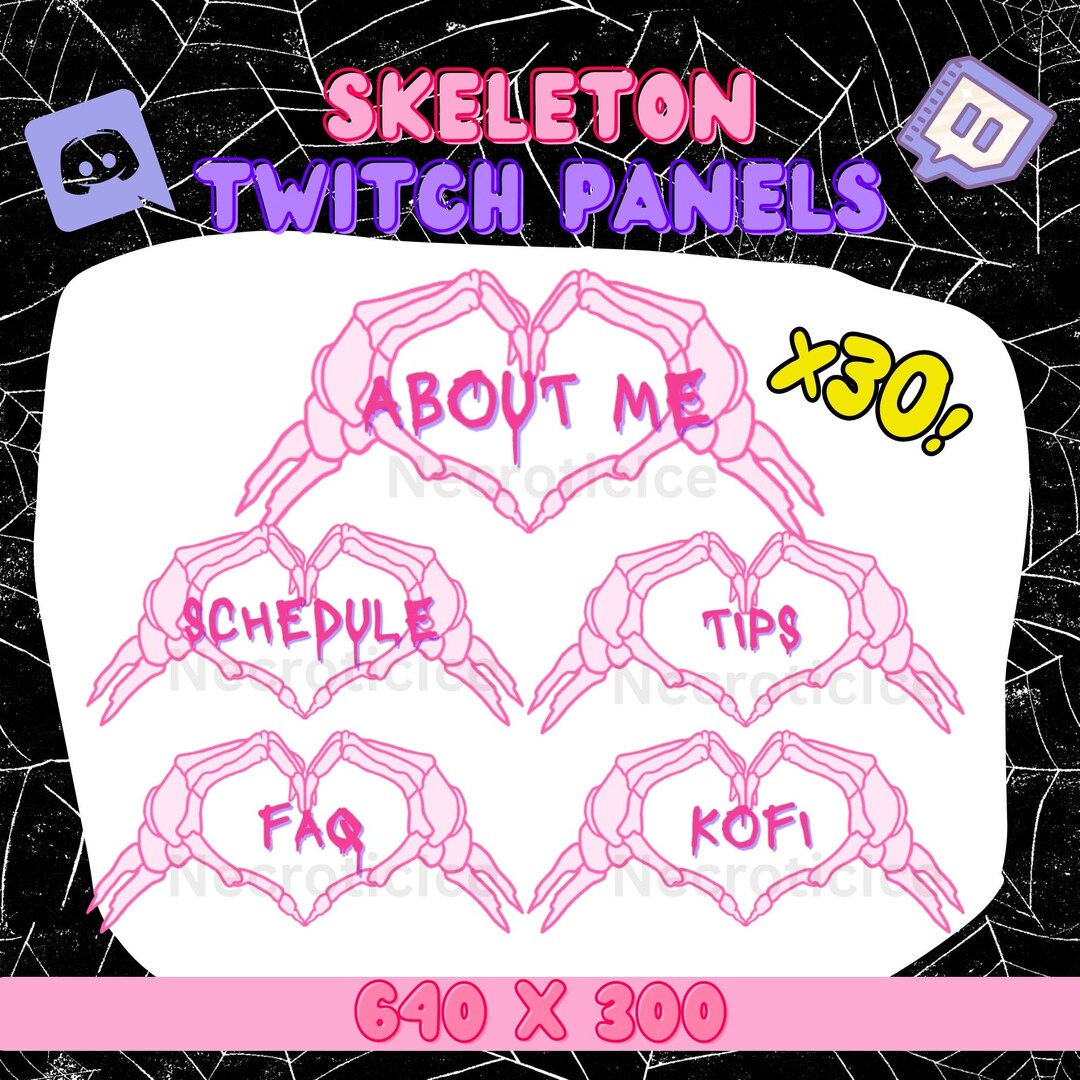 Kawaii Pink Skeleton Twitch Panels: Halloween Streamer Asset (30 PNG ...