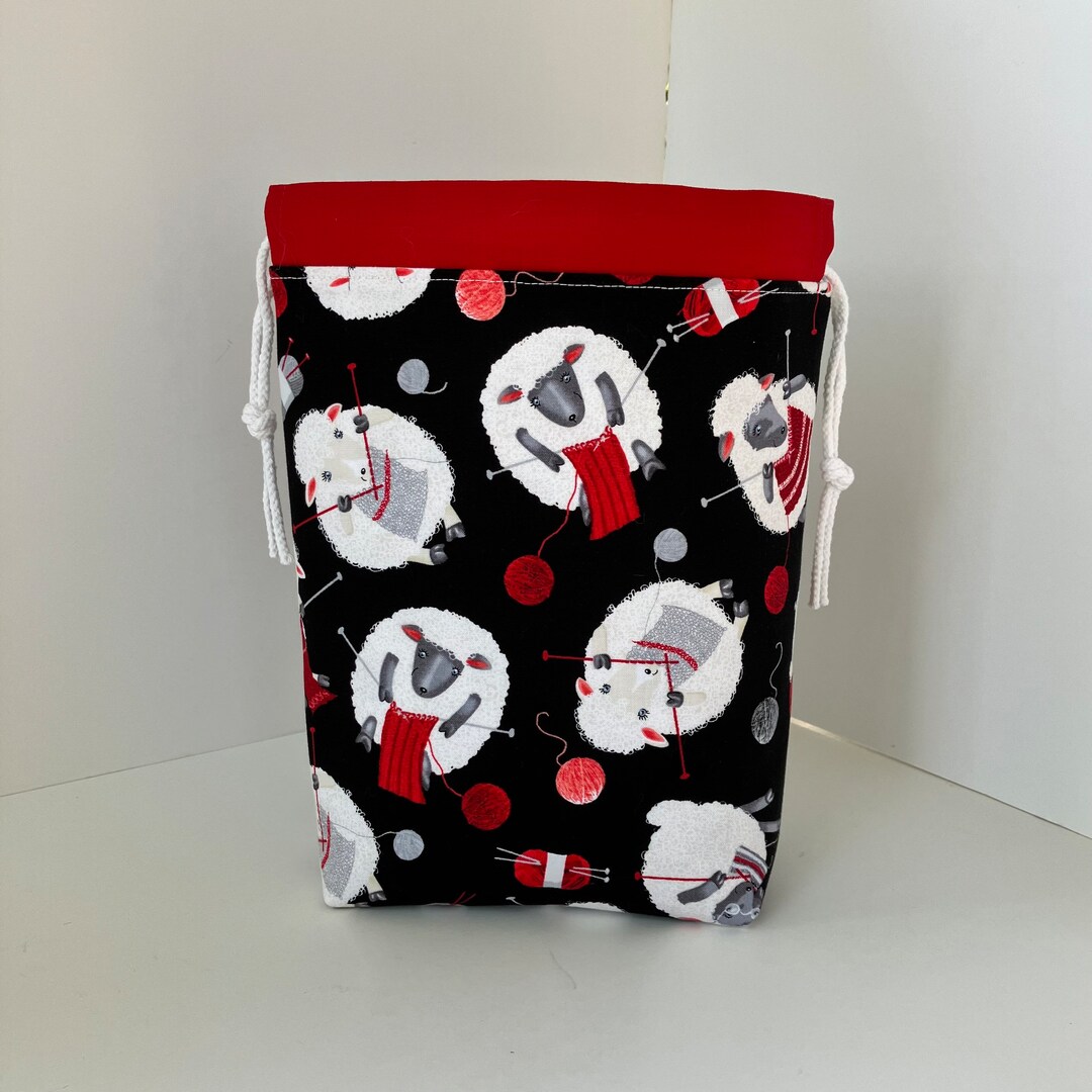 Knitting Sheep Project Bag, Sock Sack, Knitting Project Bag, Black and ...