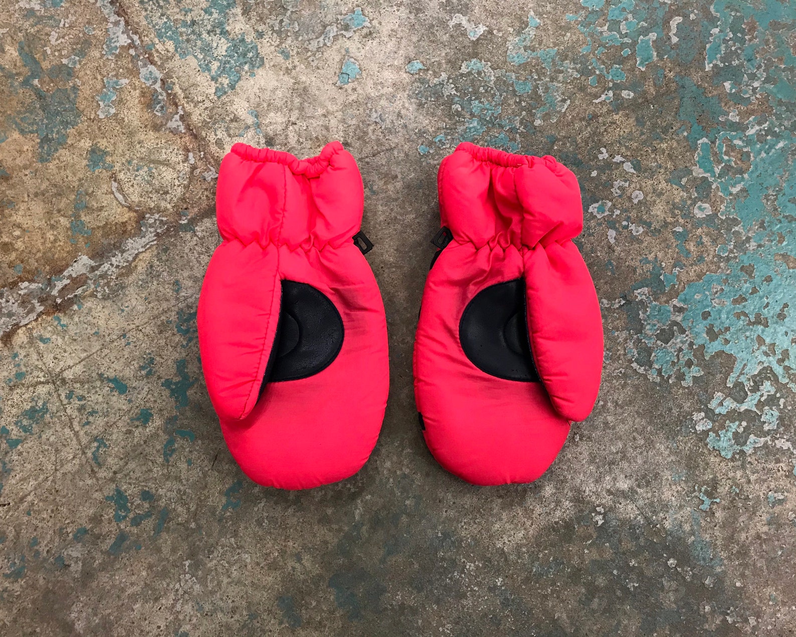 Vintage Dayglo Red Mittens / Gloves With Interesting Leather - Etsy
