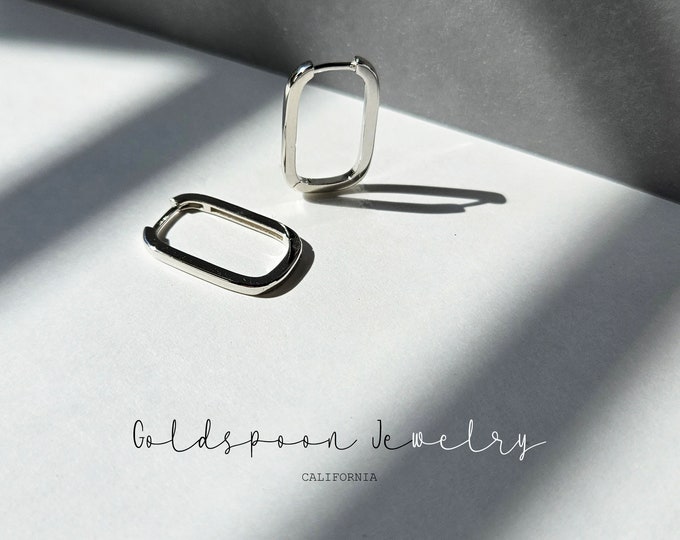 19mm/17mm Silver Rectangle U Hoop Earrings Sterling Silver 925, Plain ...