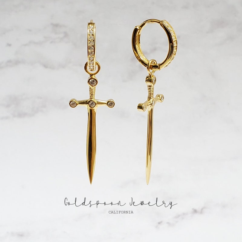 14k Gold Hoop Sword Earring - Etsy