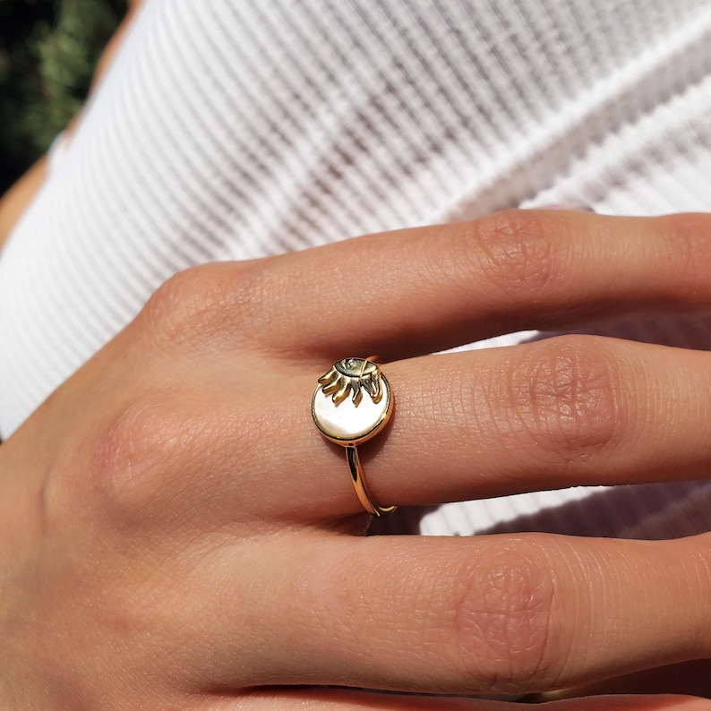 Sun Ring Dainty Sun Ring Stacking Ring Mother of Pearl - Etsy