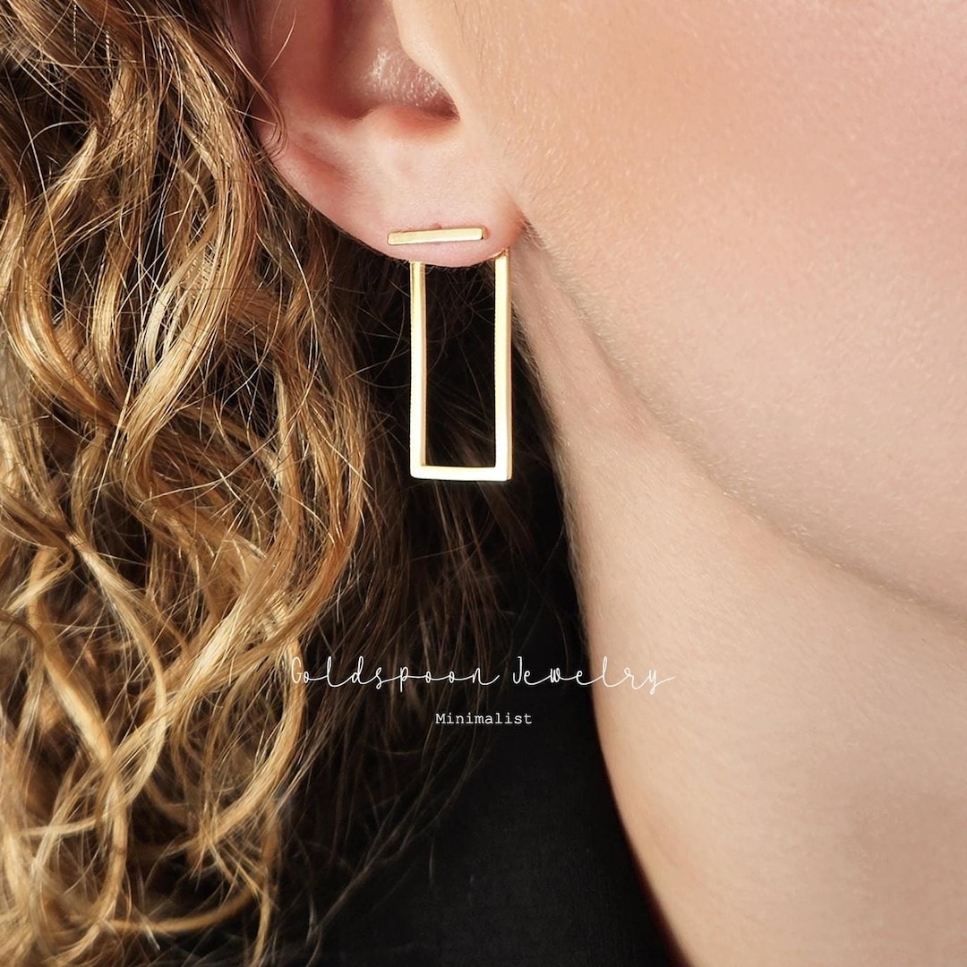 Rectangle Earrings - Ear Jacket Earrings - Geometric Earrings - Sleek ...