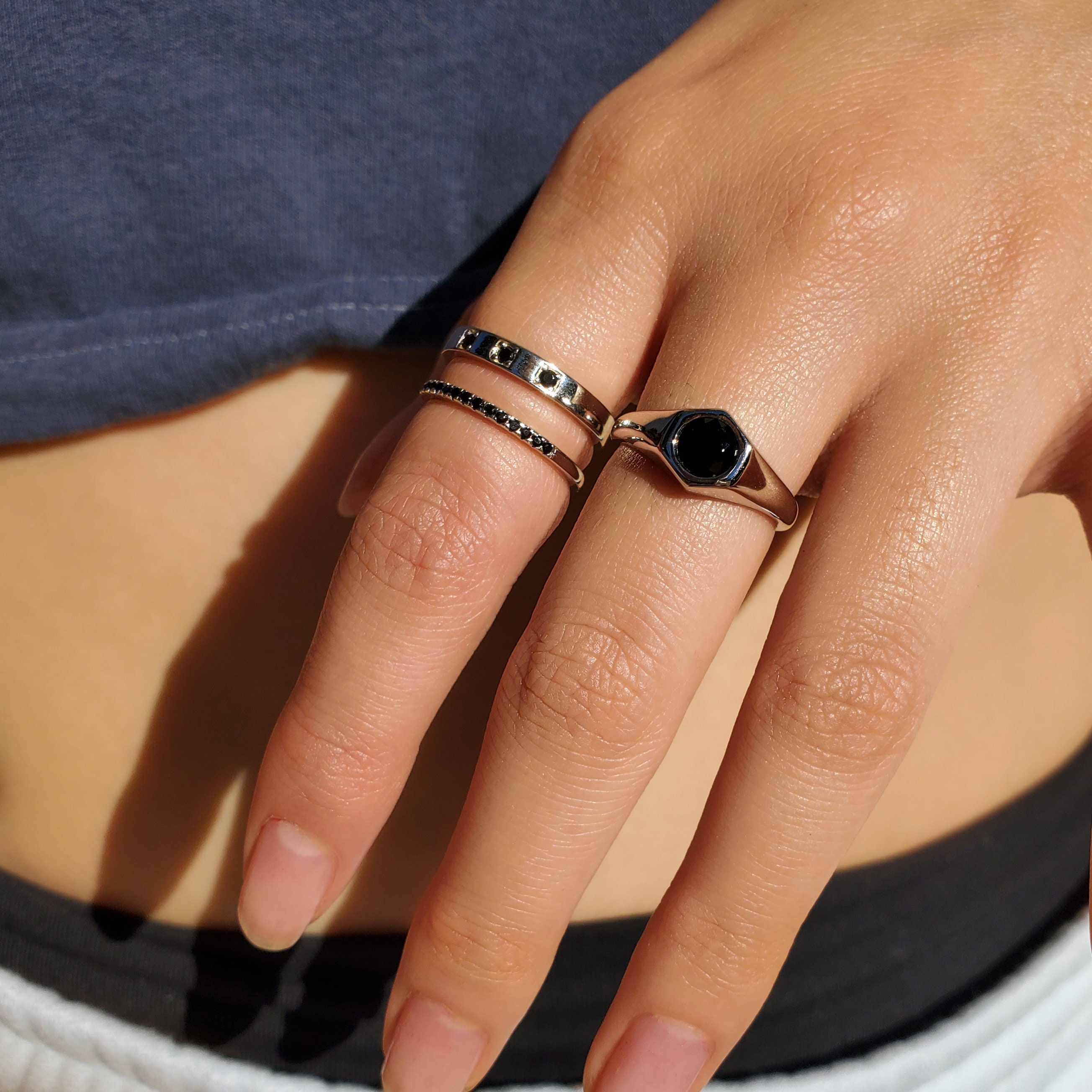 Onyx Ring Hexagon Ring Black Cz Ring Signet Ring Dainty - Etsy