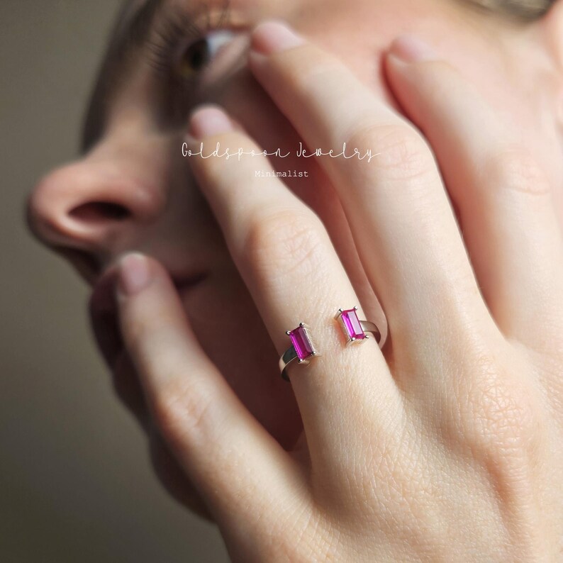 Ruby Ring - Cuff Ring - Baguette Ring - Dainty Ring - Gemstone Rings ...
