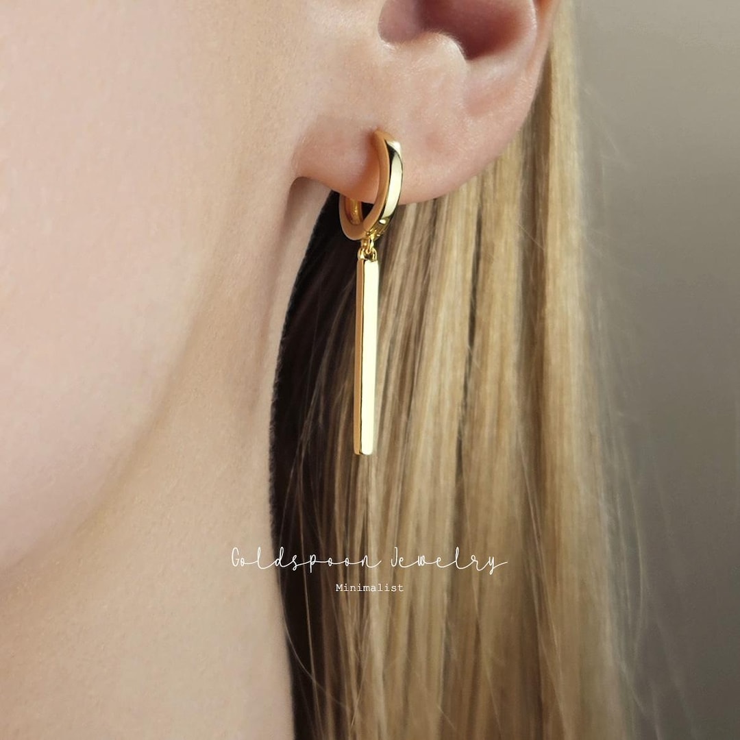 Bar Earrings - Bar Huggie Earrings - Bar Hoop Earrings - Everyday ...