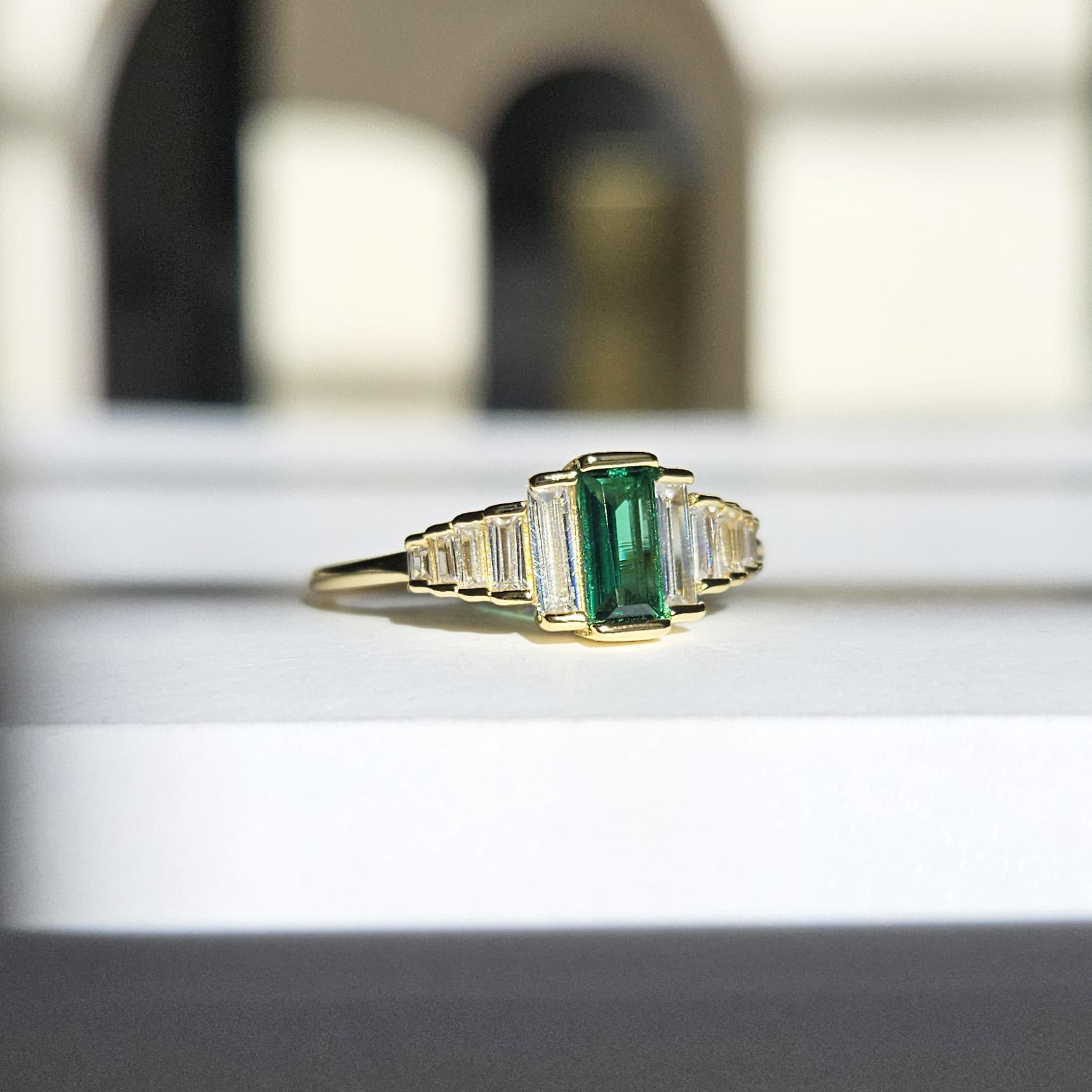 Art Deco Ring - Statement Ring - Baguette Ring - Emerald Ring - Dainty ...