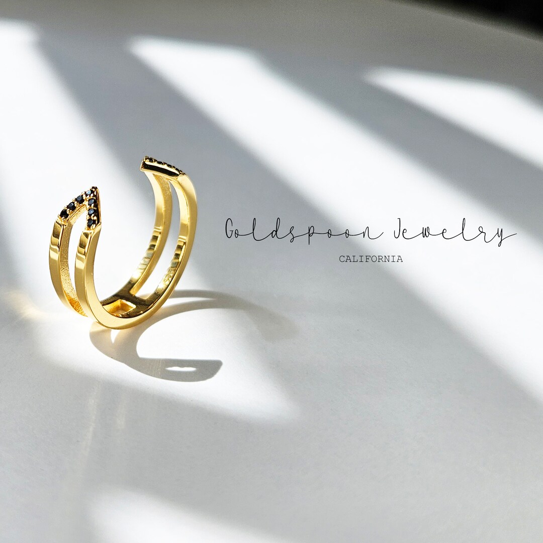 Open Ring Gold Ring Onyx Ring Stacking Ring Statement Ring Minimalist ...