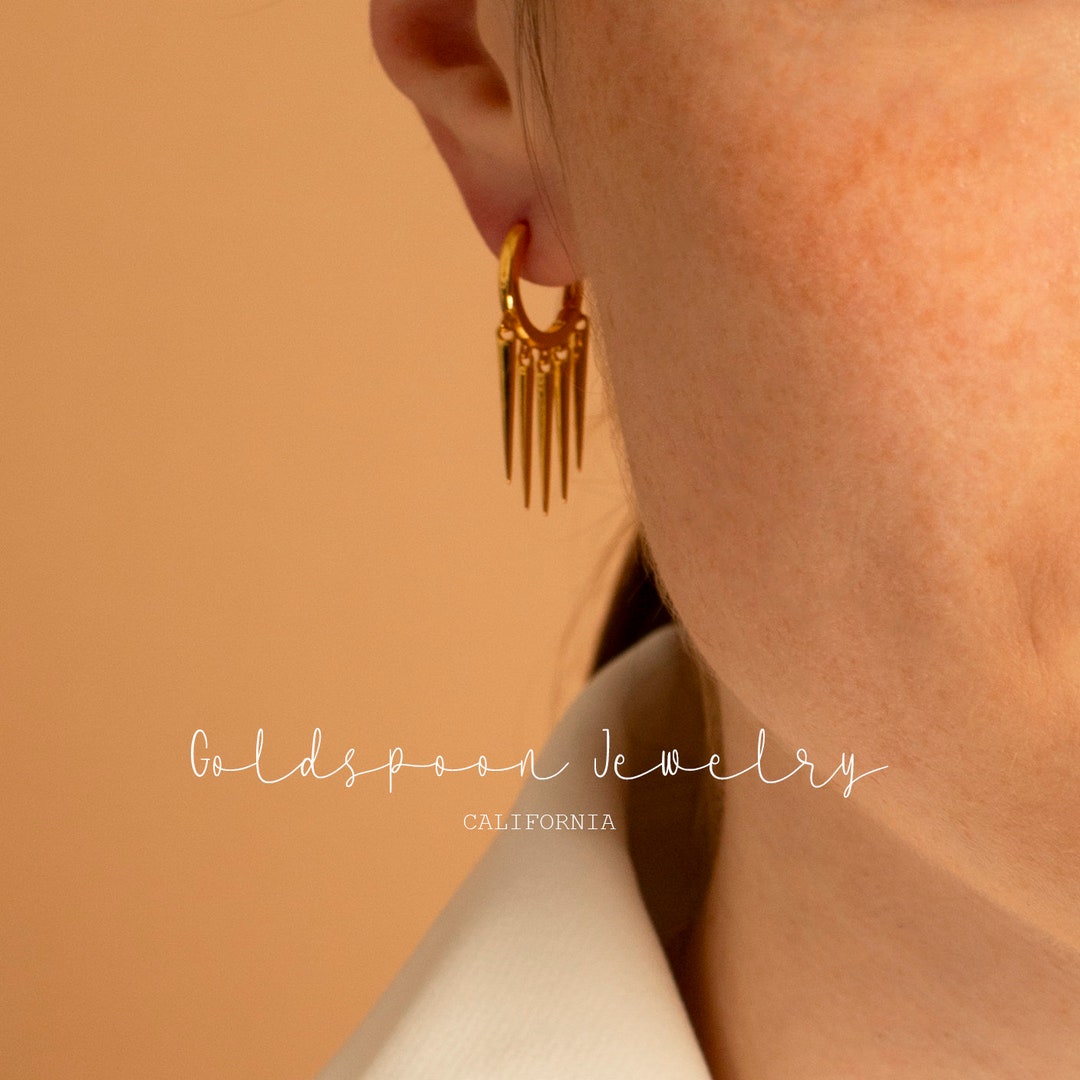 Spike Hoops Spike Dangle Earrings Gold Charm Earrings Edgy Earrings ...