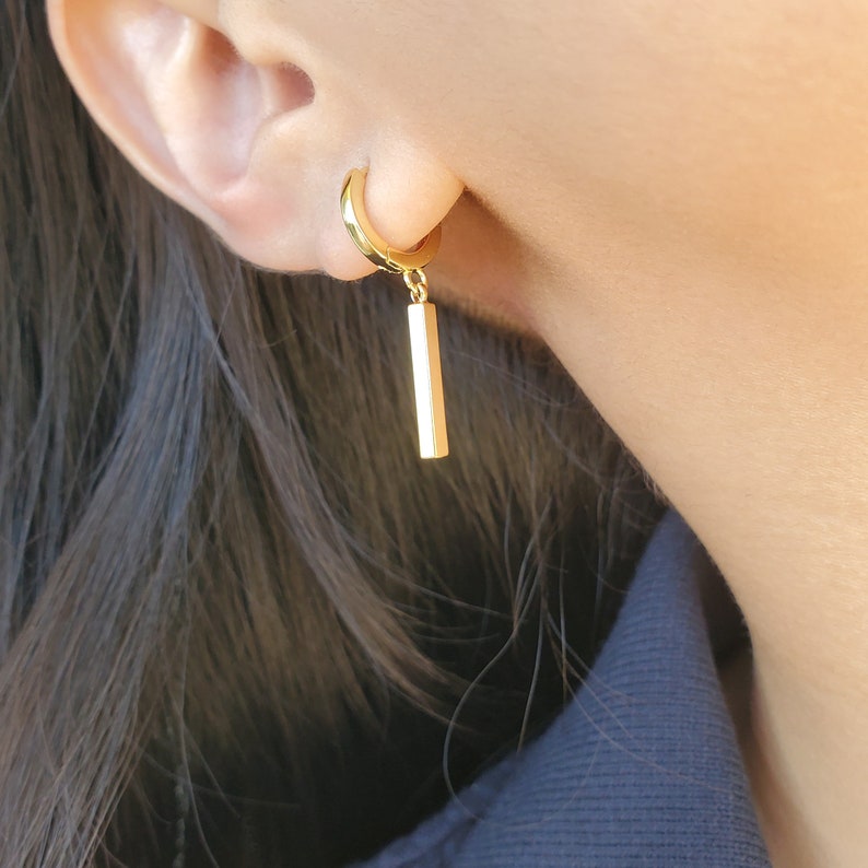 Bar Earrings Bar Huggie Earrings Bar Hoop Earrings Gold Bar | Etsy
