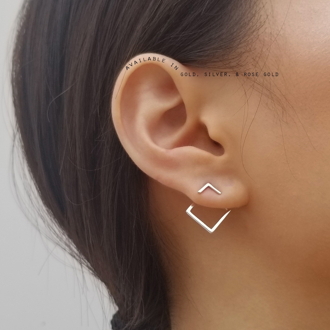 Ear Jacket Ear Jacket Earrings Geometric Ear Jackets Square - Etsy