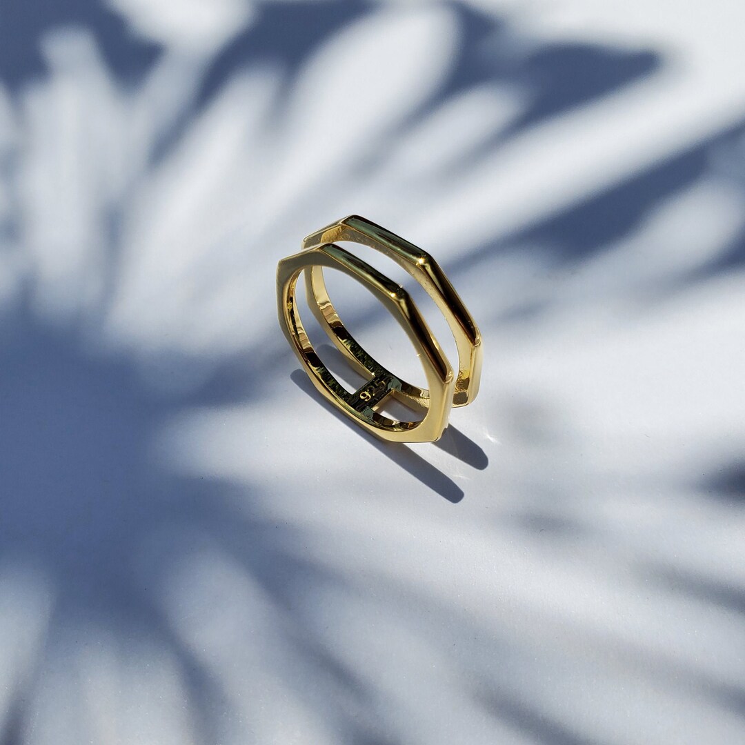 Octagon Ring Geometric Ring Double Band Ring Statement - Etsy