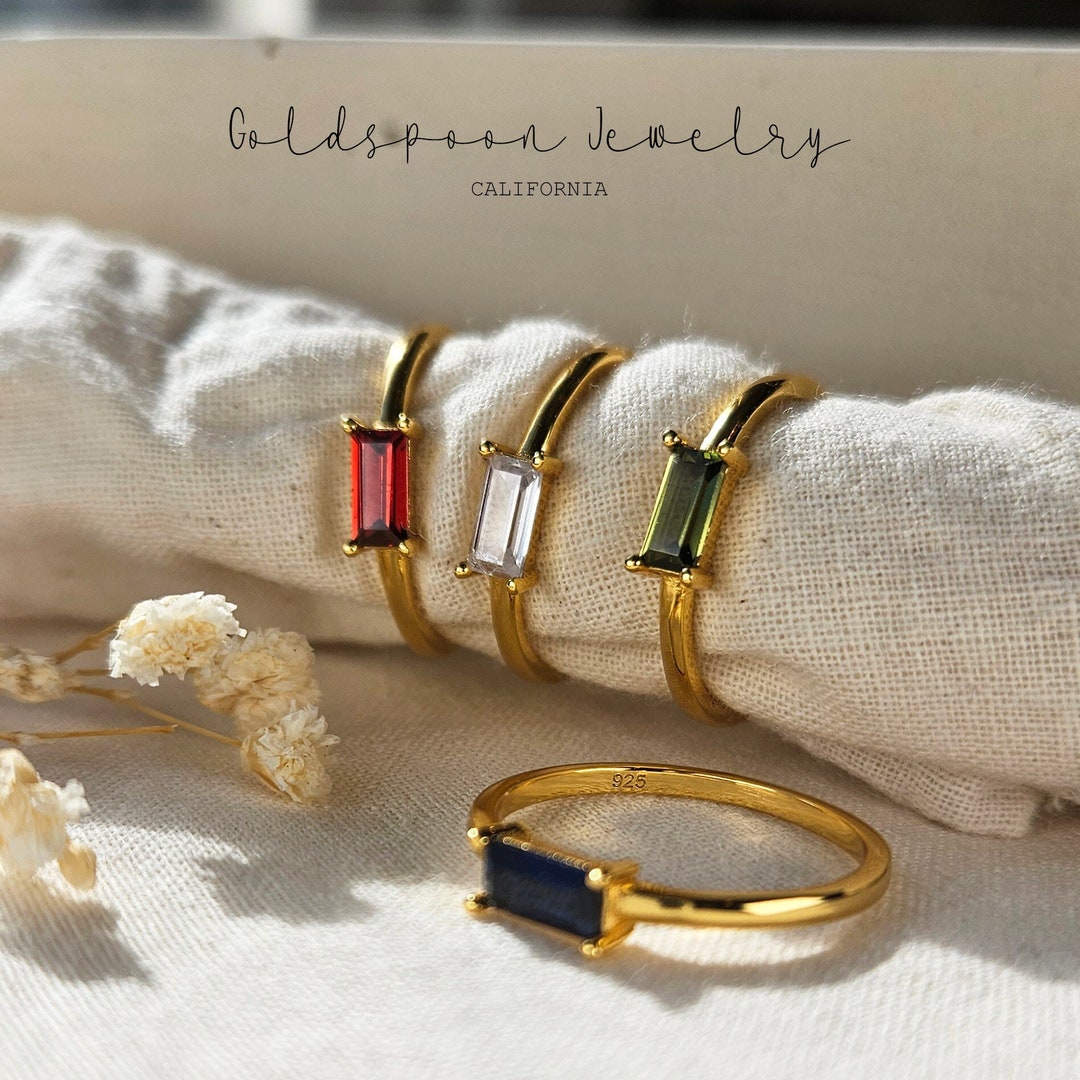 Baguette Ring - Birthstone Ring - Gemstone Ring - Gold Ring - Wedding Ring - Everyday Ring ...