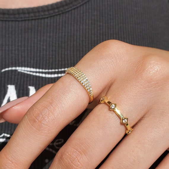 Pave Signet Ring Stacking Ring Statement Ring Gold Signet | Etsy