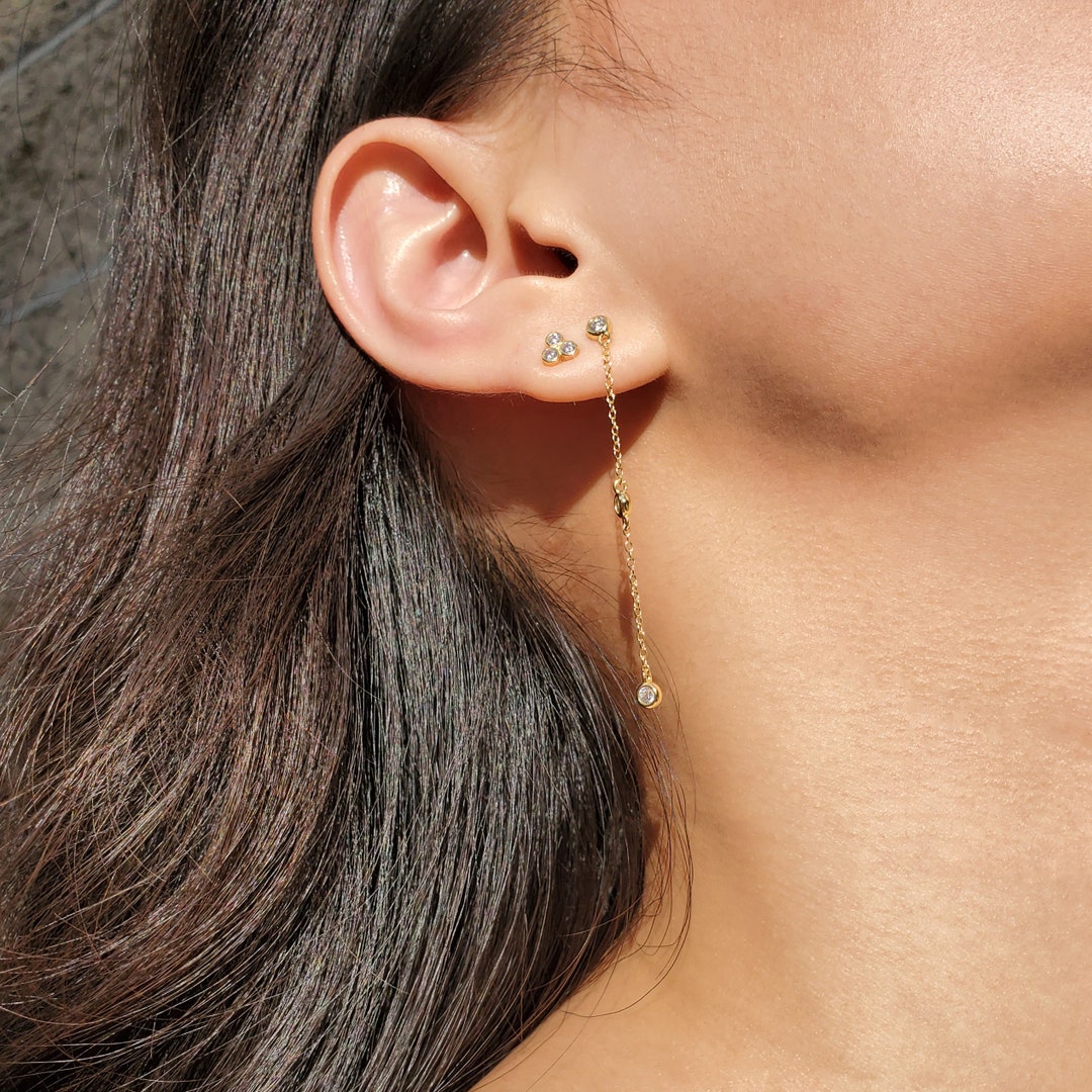 Chain Earrings, Chain Drop Earrings, Chain Linear Earrings, Threader ...