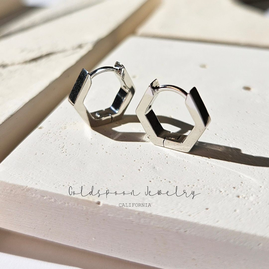 Hexagon Earrings - Hexagon Huggie Earrings - Geometric Earrings ...