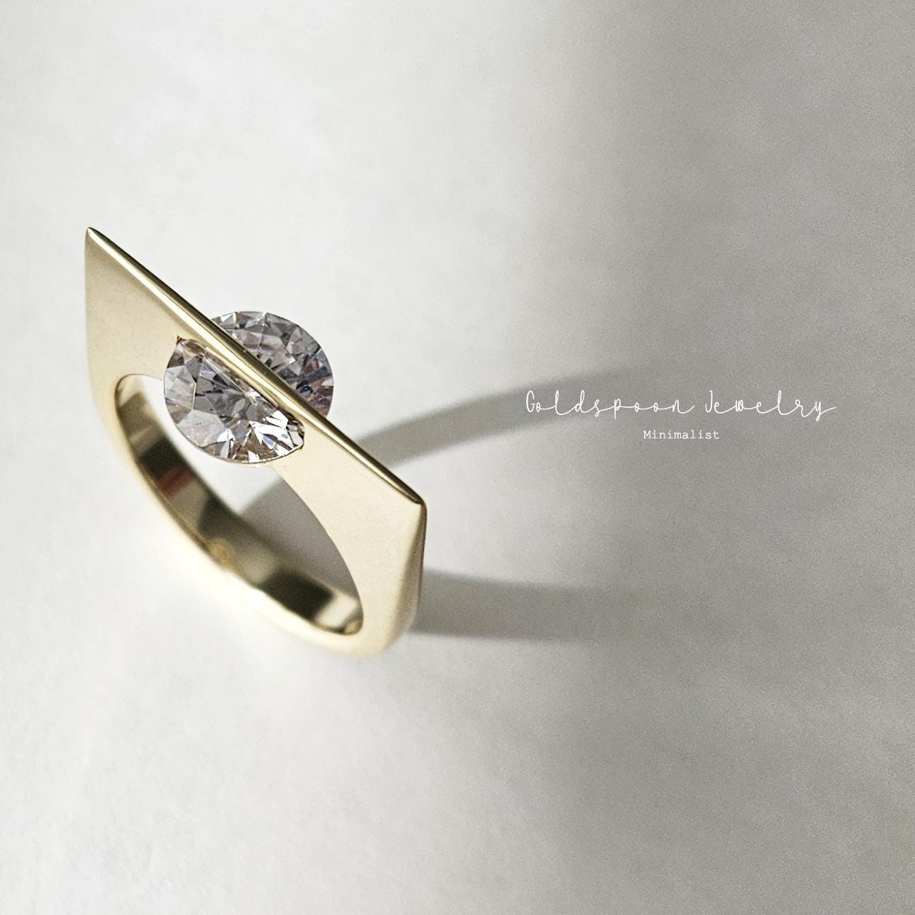 Solitaire Crystal Statement Ring - Round Cut Crystal Bar Ring ...