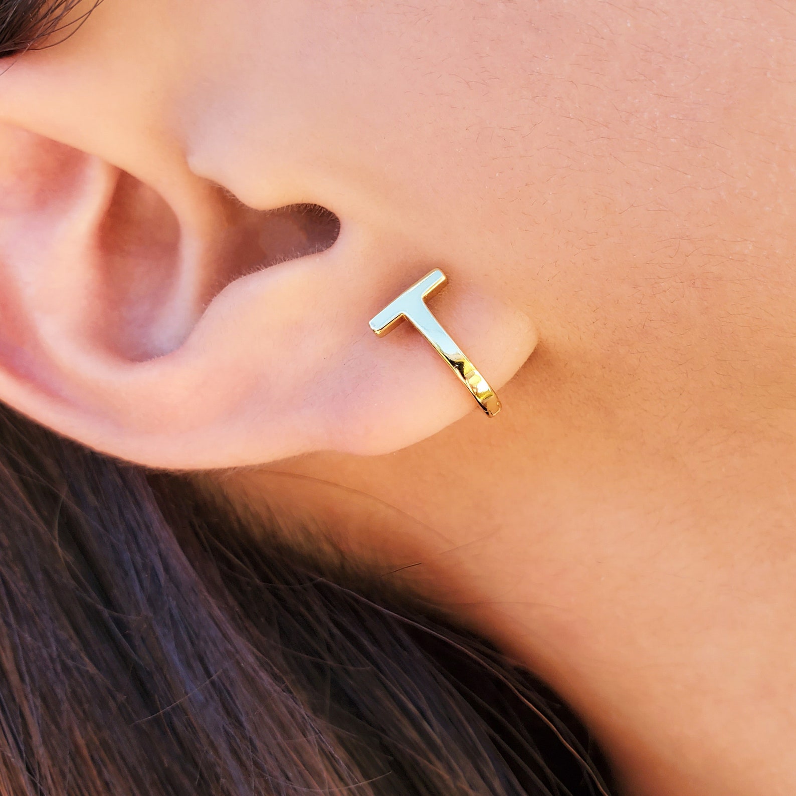 Hoop Earrings - Gold Hoop Earrings - T Bar Hoop Earrings - Dainty Hoop ...