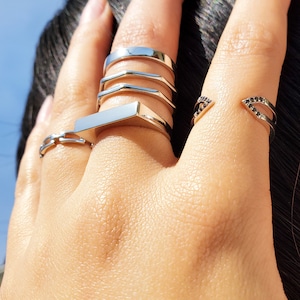 Open Ring- Gold Ring - Onyx Ring - Stacking Ring - Statement Ring - Minimalist Ring - Everyday ...