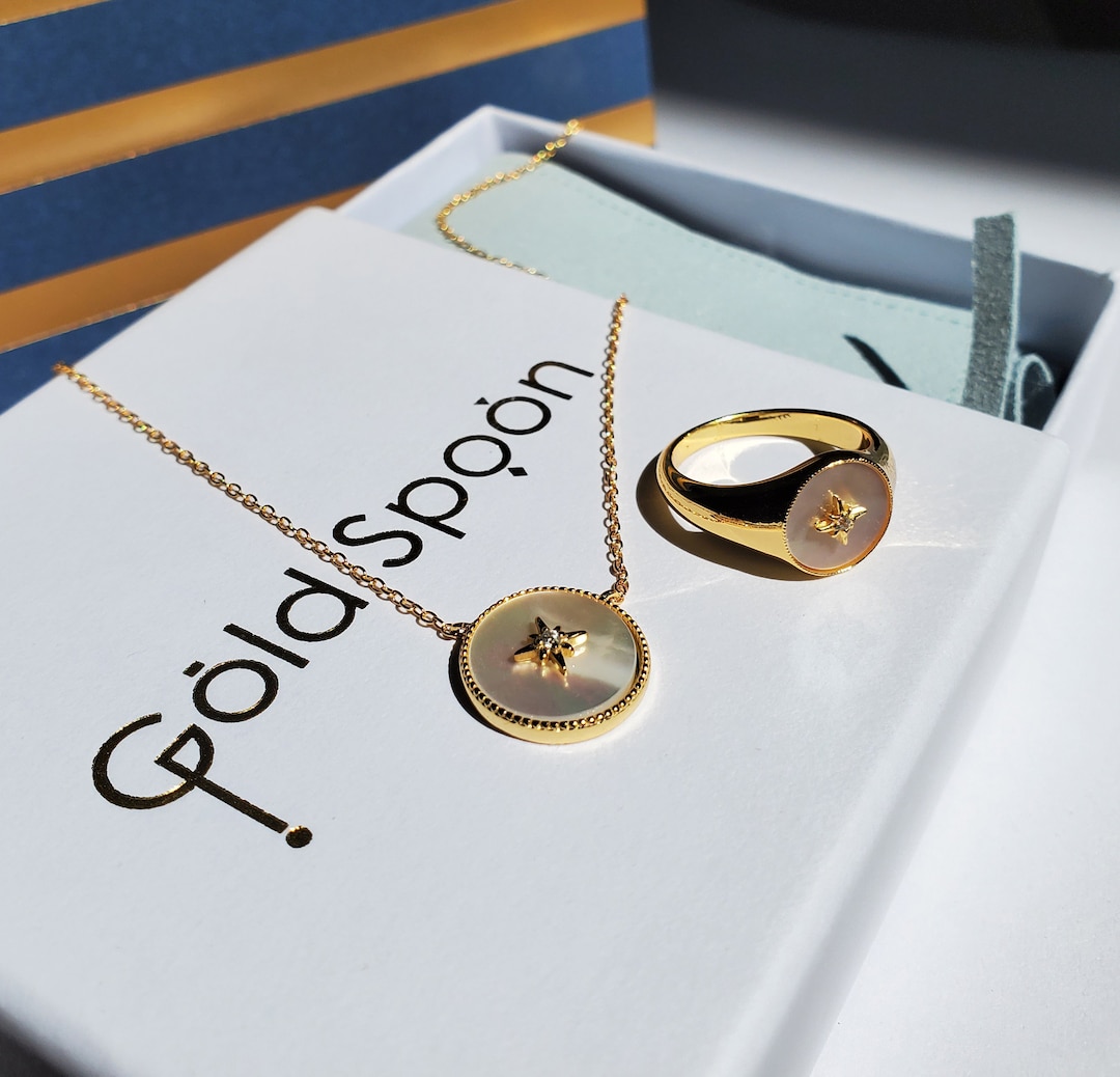 Holiday Gift Set • Gold Star Signet Ring and Star Pendant Necklace ...