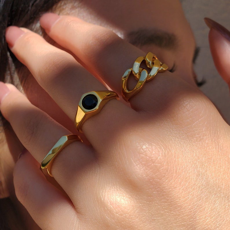 Onyx Ring - Hexagon Ring - Silver Ring - Black Cz Ring - Signet Ring ...