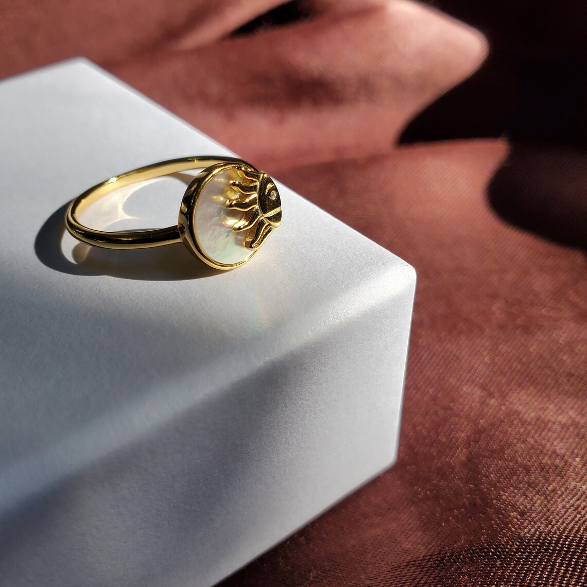 Sun Ring Dainty Sun Ring Stacking Ring Mother of Pearl - Etsy