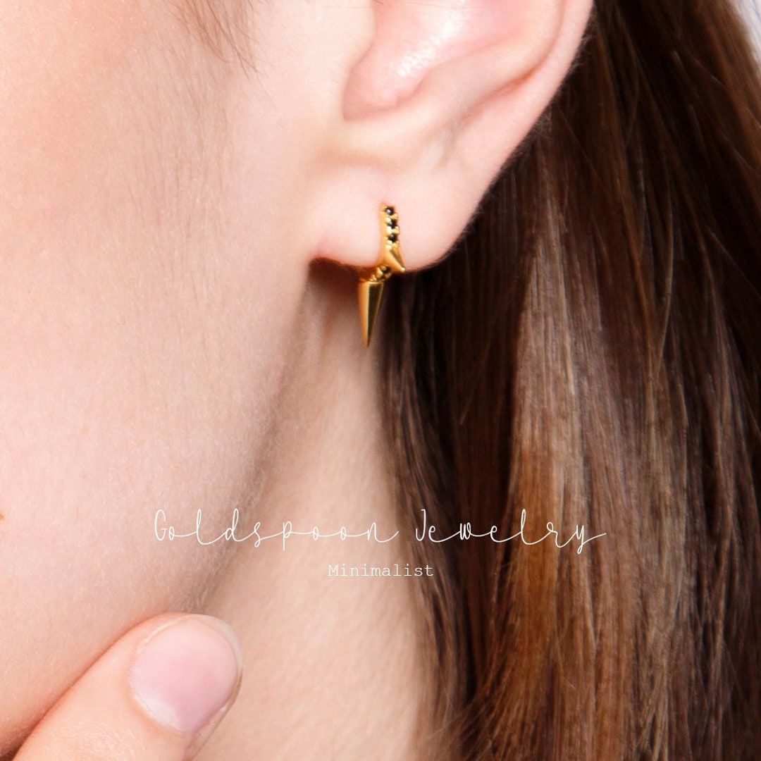 Spike Earring Onyx Earring Spike Huggie Earrings Everyday Earrings Edgy ...