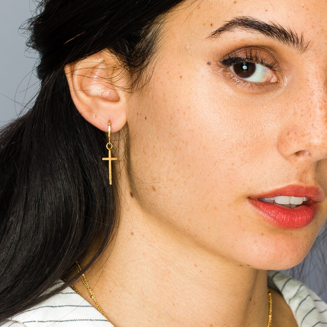 Cross Hoop Earrings, Gold Hoop Earrings, Dainty Hoop Earrings, Gold ...