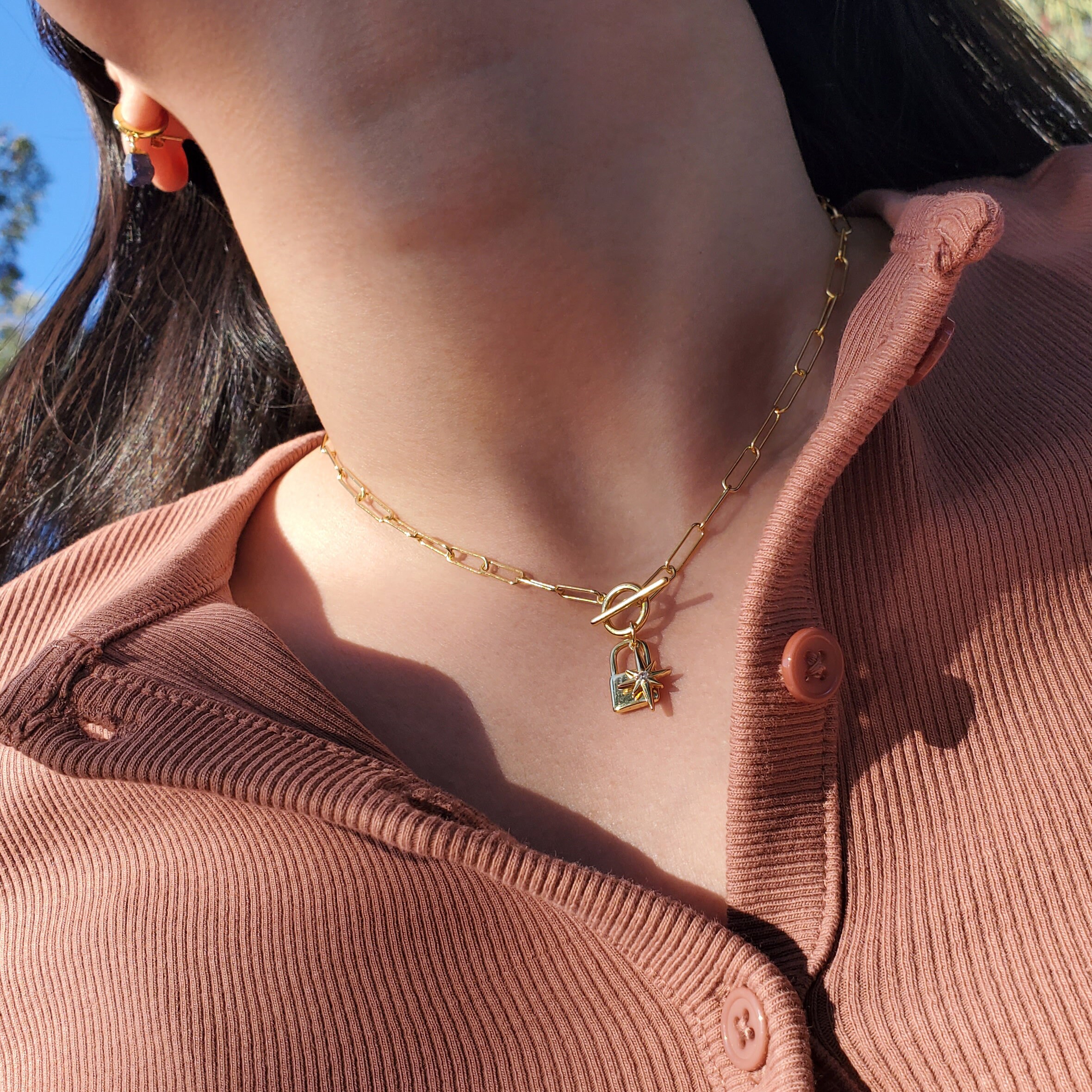 Toggle Necklace Paper Clip Necklace Padlock Necklace Star | Etsy