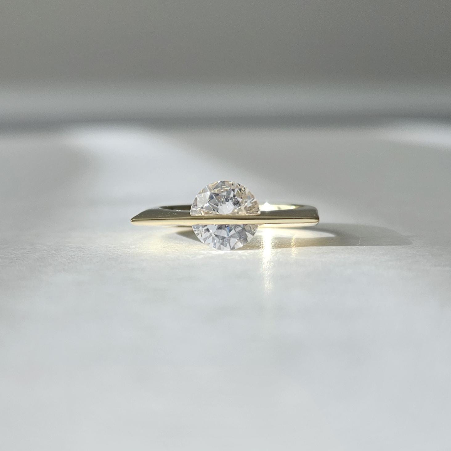 Solitaire Crystal Statement Ring - Round Cut Crystal Bar Ring ...